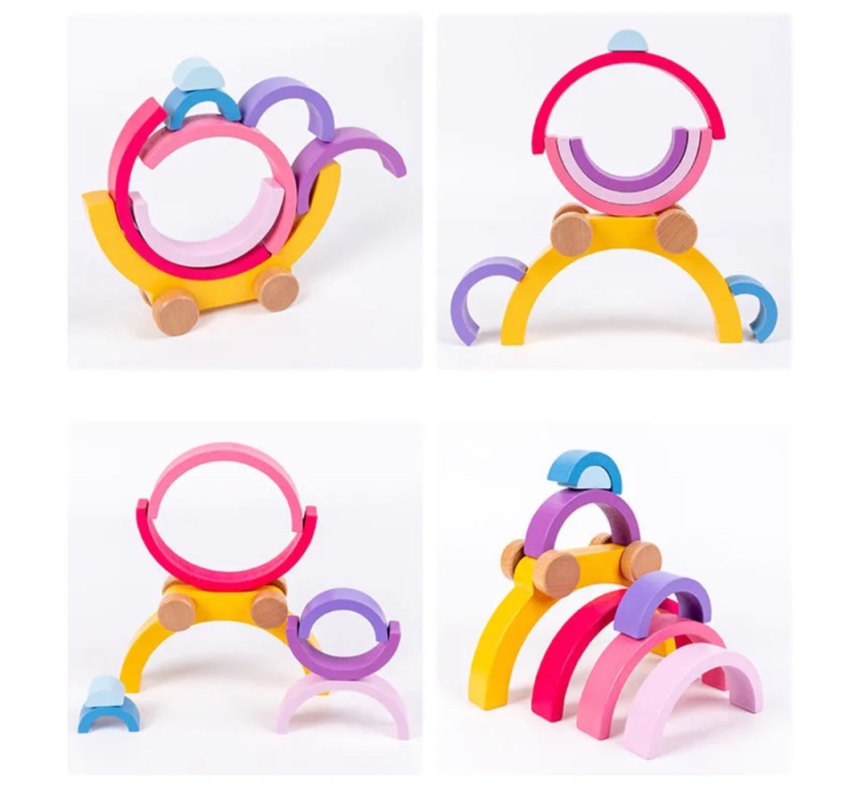 Wooden Rainbow Blocks, Rainbow stacker, Rainbow wheels, stacker wheel ...