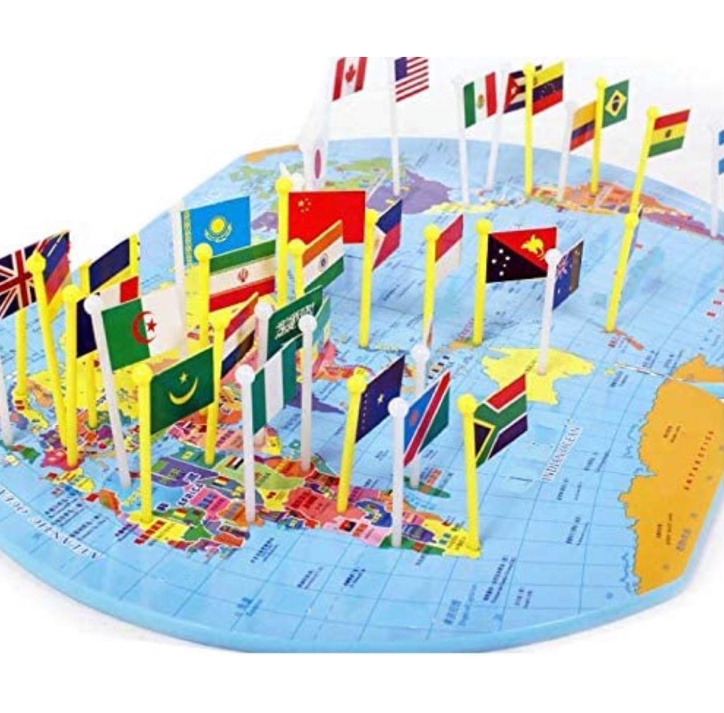 Wooden World Map Set | Montessori Education Flags Toys - Toyartsy