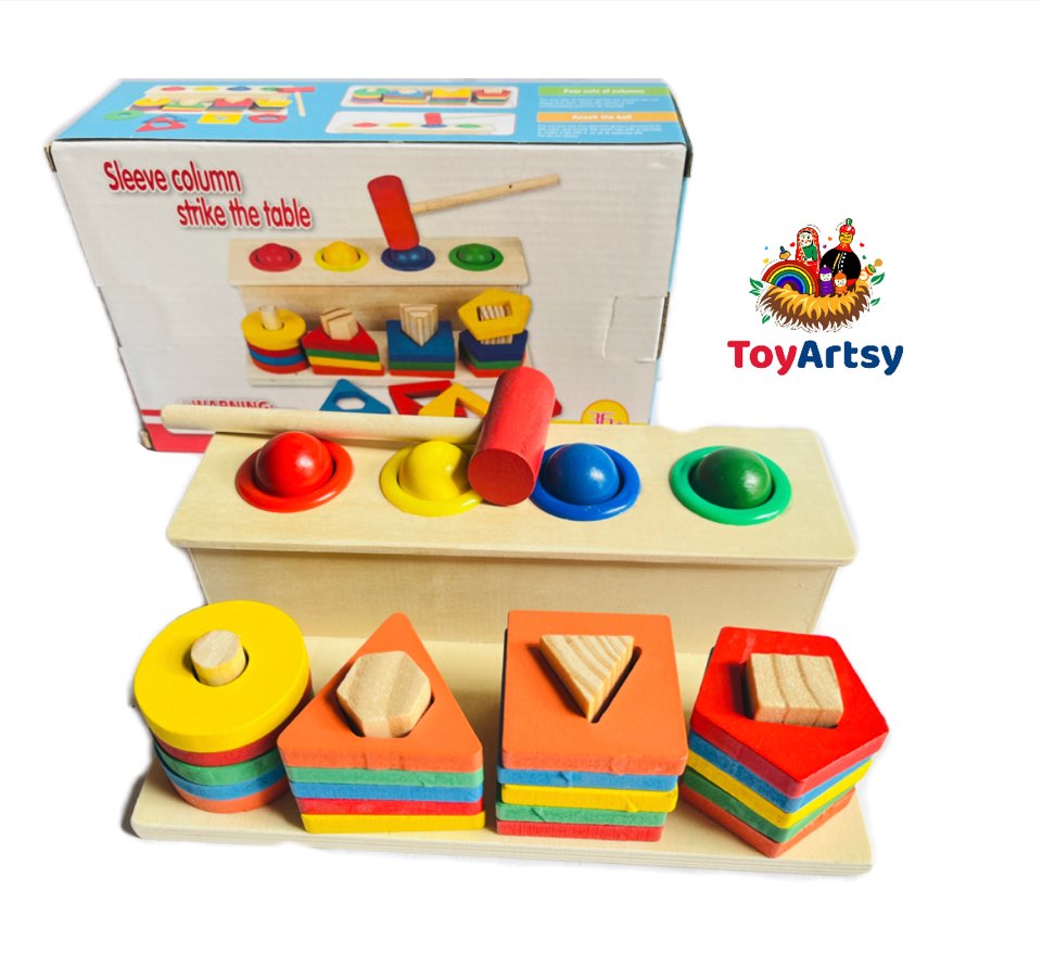 Wooden Sleeve column, strike ball, hammer ball, shapes sorter, learning ...
