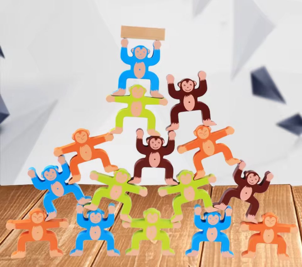 TOYARTSY Wooden Monkey Balance Balancing Blocks - Kids Stacking Puzzle Game