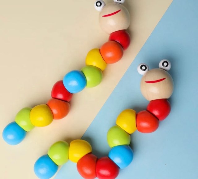 Wooden Worm, Caterpillar puppet toy, kids stress relief toy ...