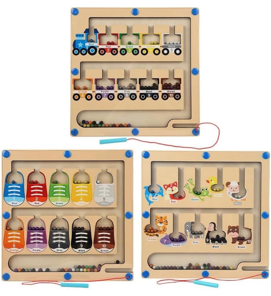 Wooden Magnetic location maze game, Magnet Animals Maze, Color match ...
