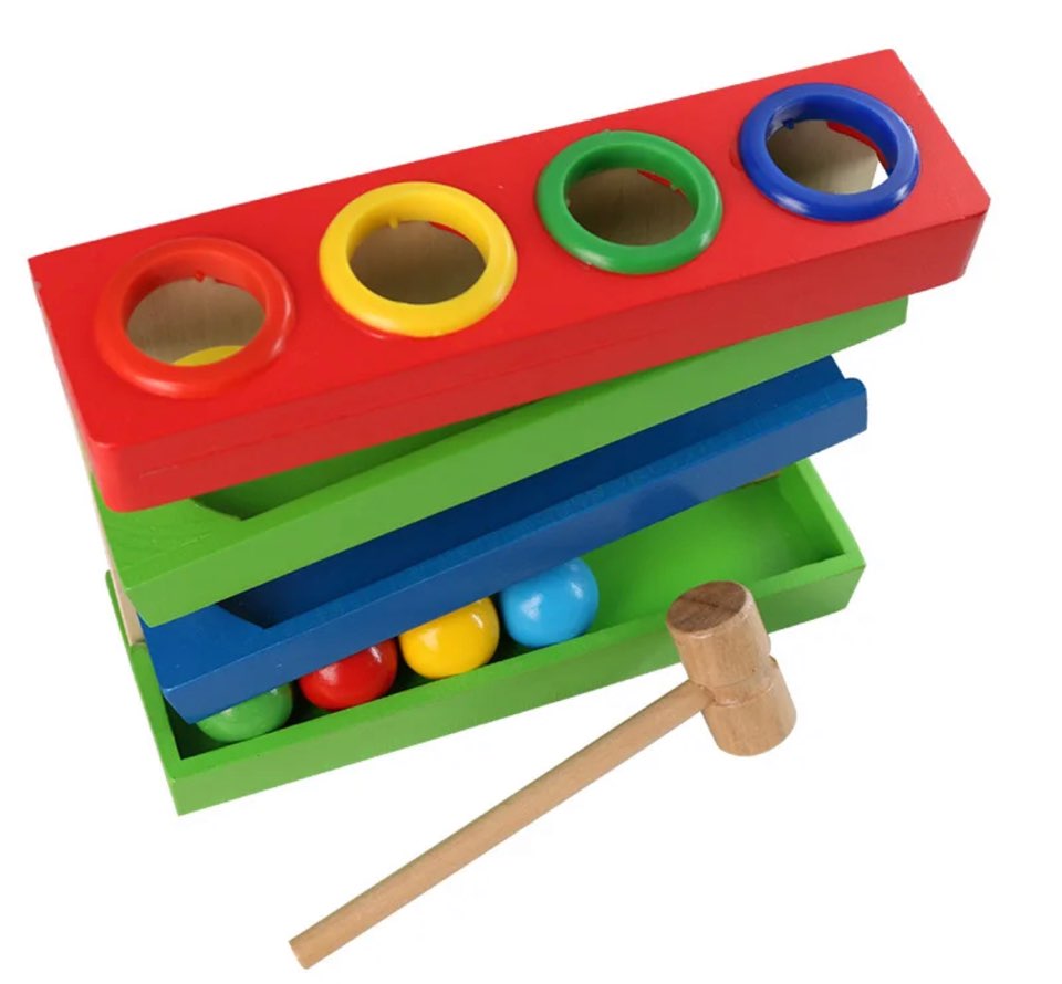 Wooden Four Hammer Bench | pounding game toy - ToyArtsy