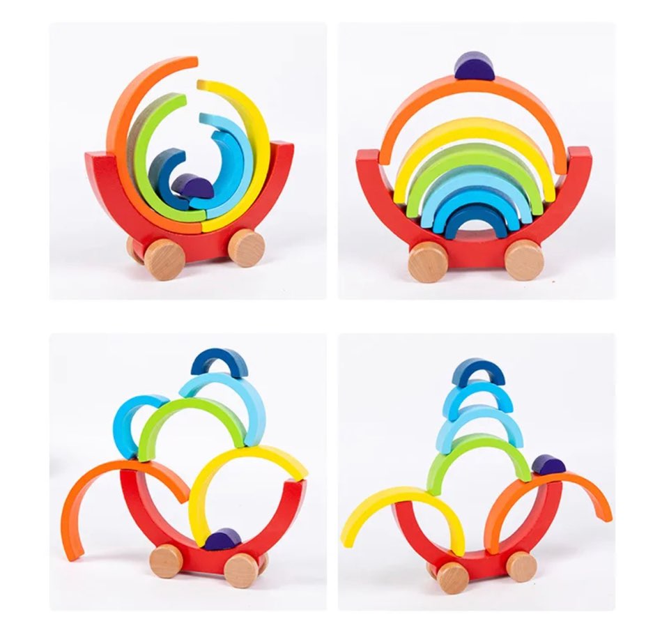 Wooden Rainbow Blocks, Rainbow stacker, Rainbow wheels, stacker wheel ...