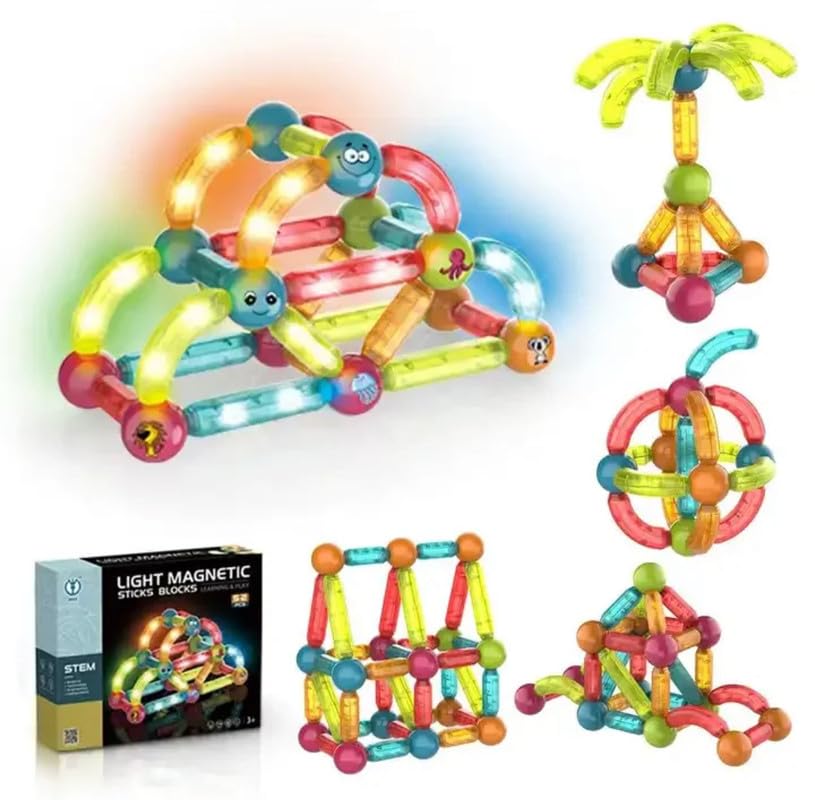 TOYARTSY Light Magnetic Blocks STEM Toy with Diamond Surface and Natural Colours 52 PCs