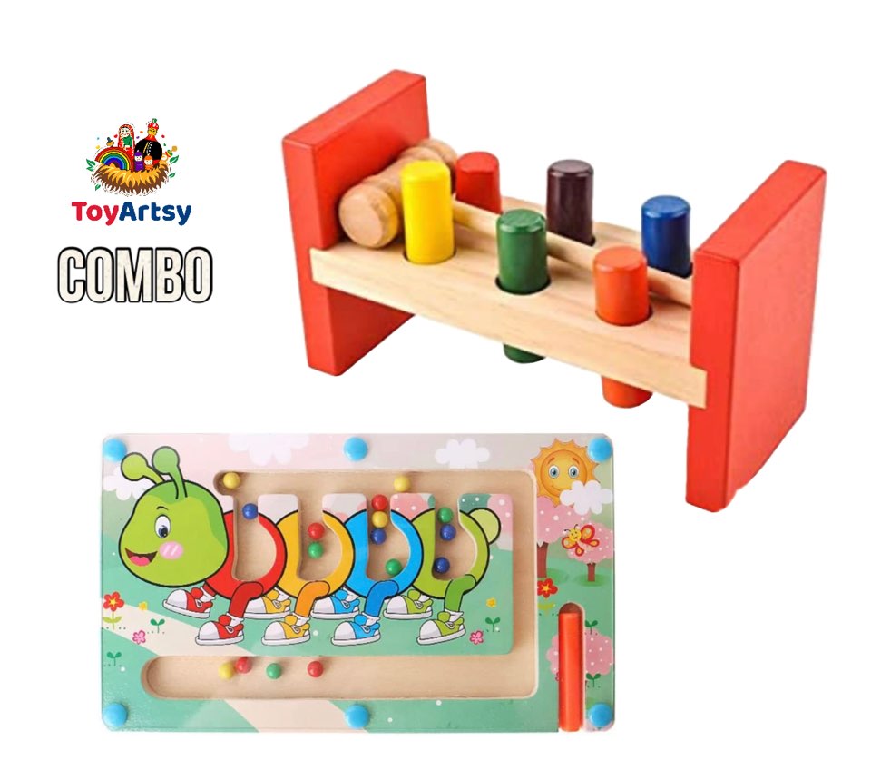 Wooden Hammer Peg and Magnetic Maze combo | activity toys - ToyArtsy
