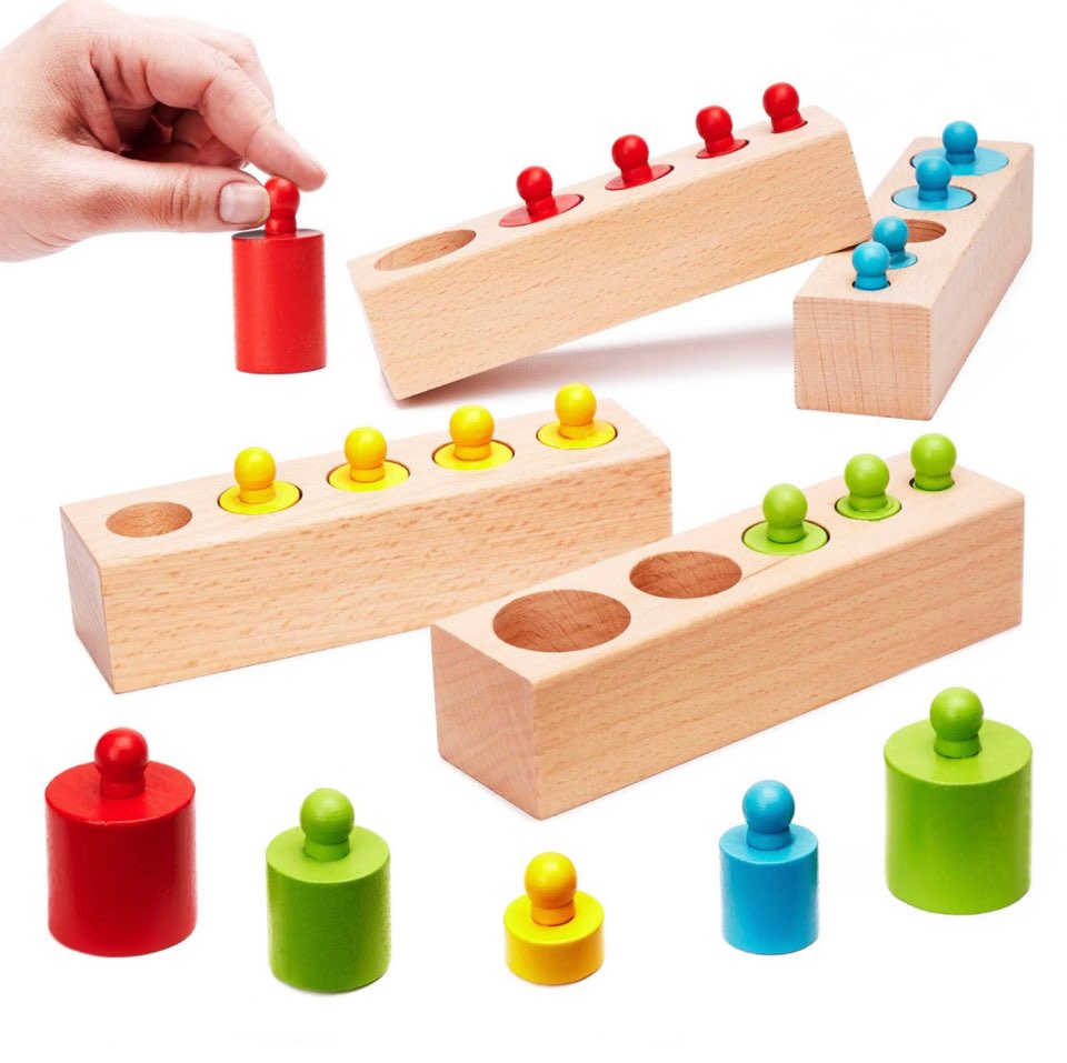 Wooden Montessori knobbed cylinder, cylinders, weight, dimensions ...