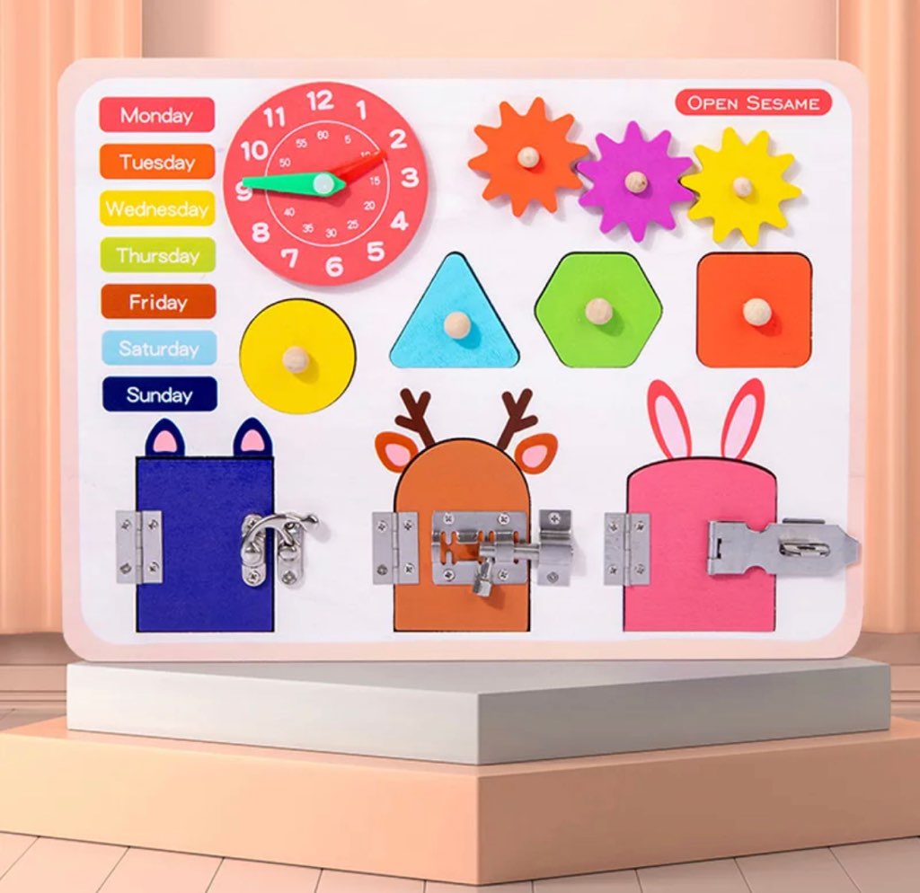 Wooden Busy Lock Board | Teaching clock toy kids | ToyArtsy