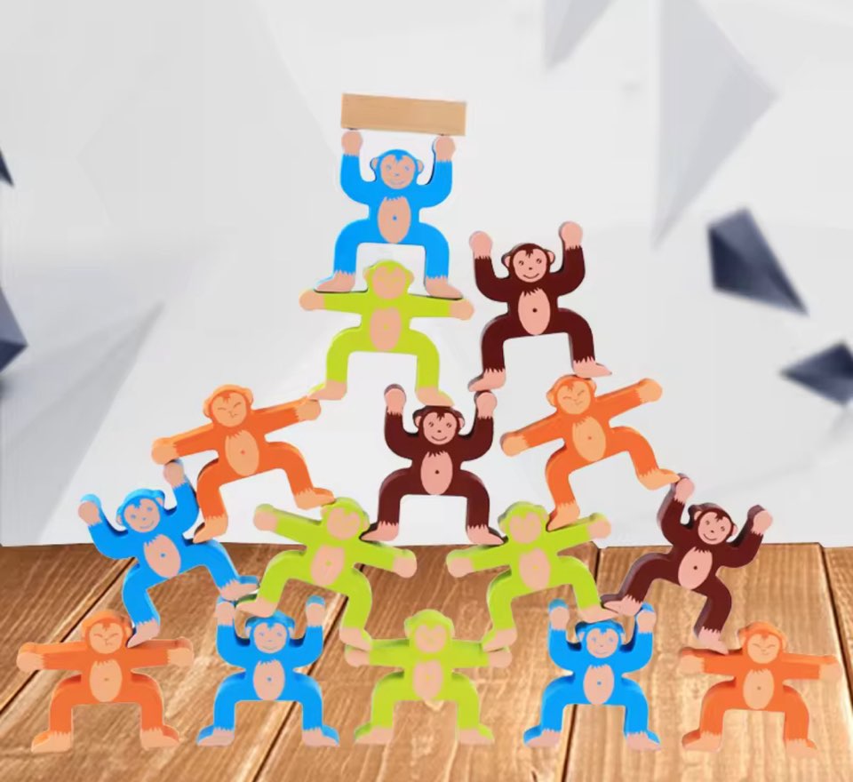 TOYARTSY Wooden Monkey Balance Balancing Blocks - Kids Stacking Puzzle Game