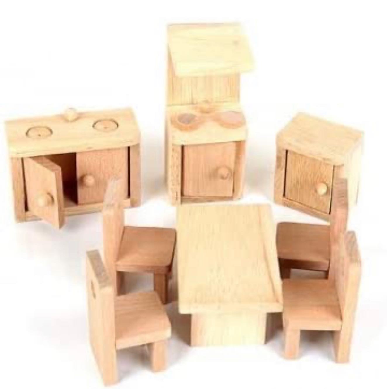 Wooden Doll House Kitchen Set – Eco-Friendly Miniature Play Kitchen for ...