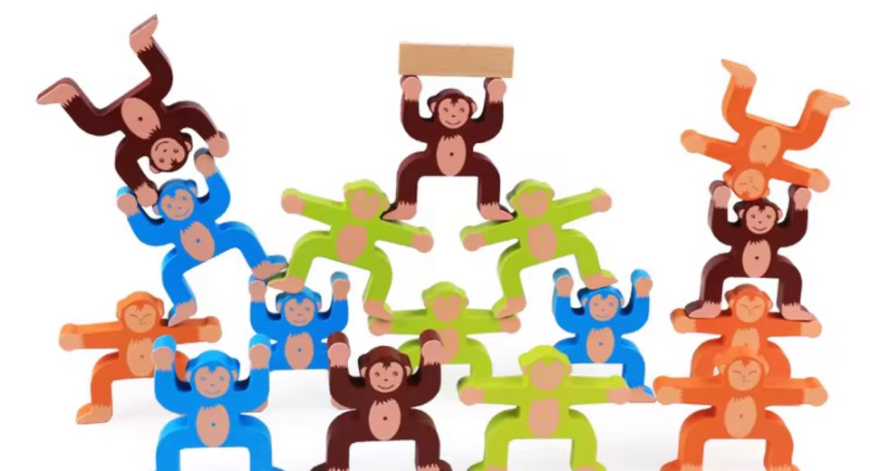 TOYARTSY Wooden Monkey Balance Balancing Blocks - Kids Stacking Puzzle Game