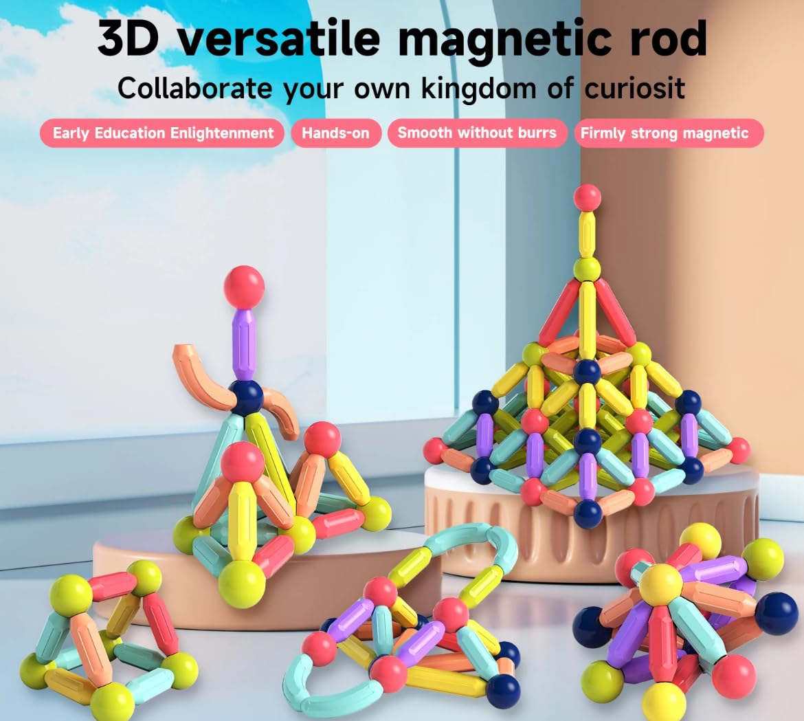 TOYARTSY Colourful Magnetic Building Sticks Toy 100 Pieces STEM ...