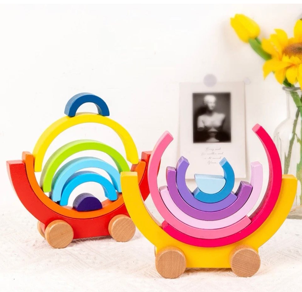 Wooden Rainbow Blocks, Rainbow stacker, Rainbow wheels, stacker wheel ...
