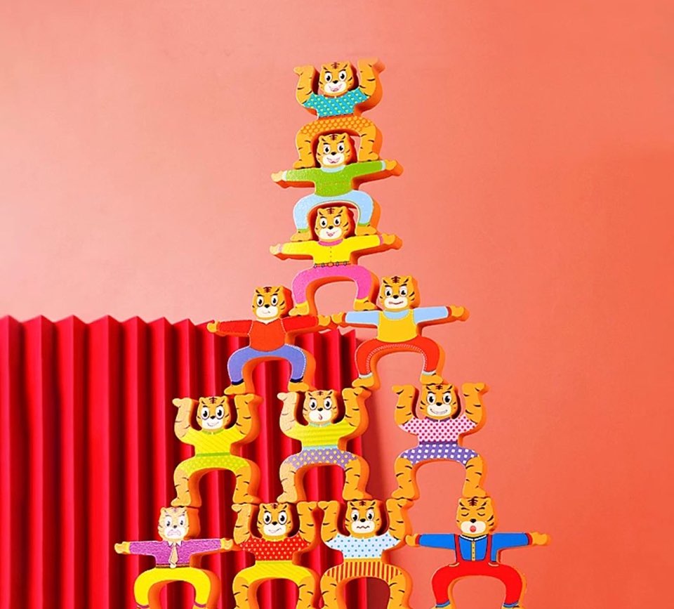 Wooden Double Side Cartoon Tiger Jenga | Balancing Puzzles - ToyArtsy