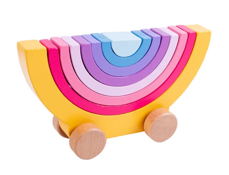 Wooden Rainbow Blocks, Rainbow stacker, Rainbow wheels, stacker wheel ...