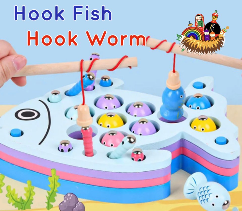 Wooden Hook Fish | Hook Worm magnetic toys for kids - ToyArtsy