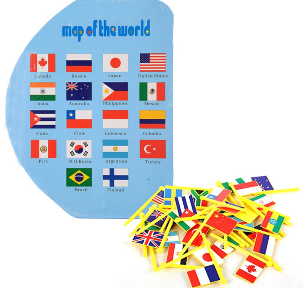 Wooden World Map Set | Montessori Education Flags Toys - Toyartsy