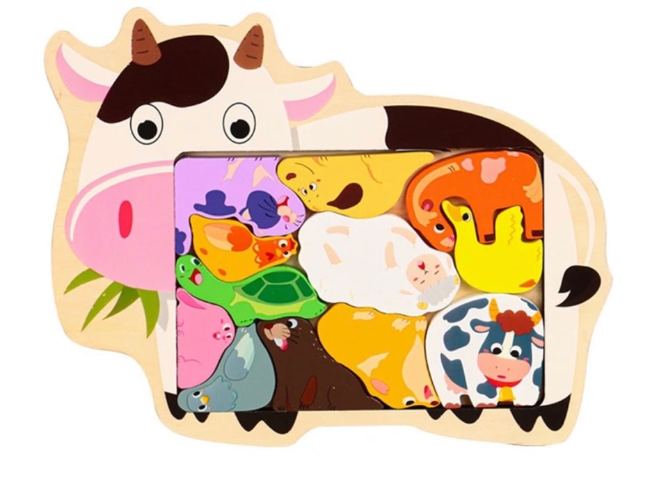 Wooden 3D Cow puzzles | Montessori education toys - ToyArtsy
